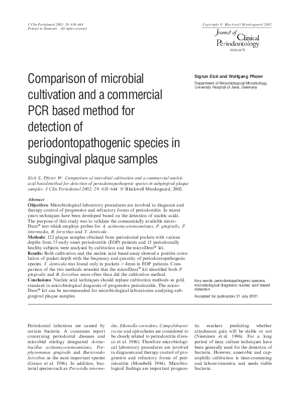 (PDF) Comparison of microbial cultivation and a commercial PCR based ...