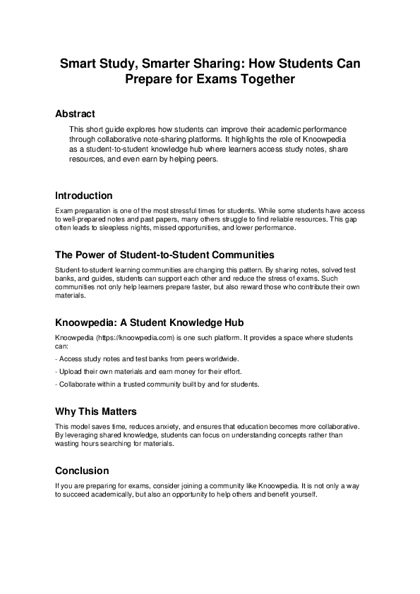 (PDF) Smart Study, Smarter Sharing: How Students Can Prepare for Exams ...