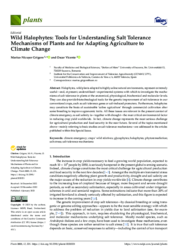 (PDF) Wild Halophytes: Tools for Understanding Salt Tolerance ...