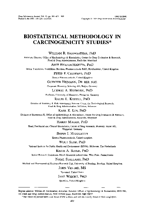 (PDF) Biostatistical Methodology in Carcinogenicity Studies