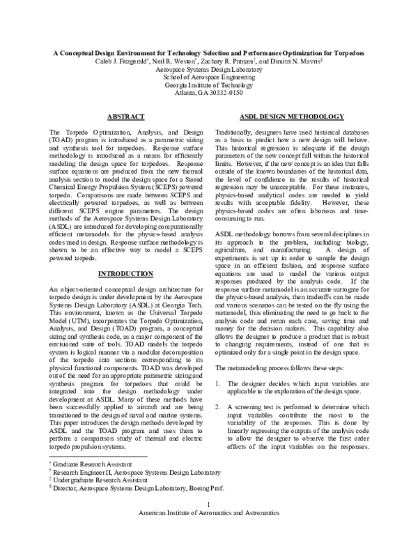 (PDF) A Conceptual Design Environment for Technology Selection and ...
