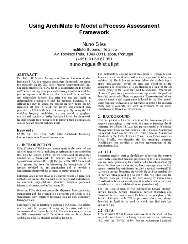(PDF) Using ArchiMate to model a process assessment framework