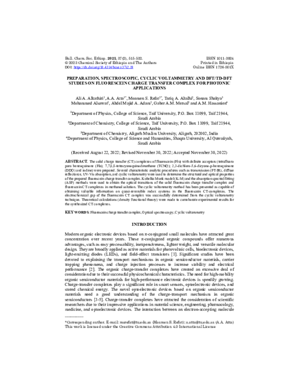 (PDF) Preparation, spectroscopic, cyclic voltammetry and DFT/TD-DFT ...