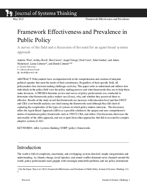 (PDF) Framework Effectiveness and Prevalence in Public Policy