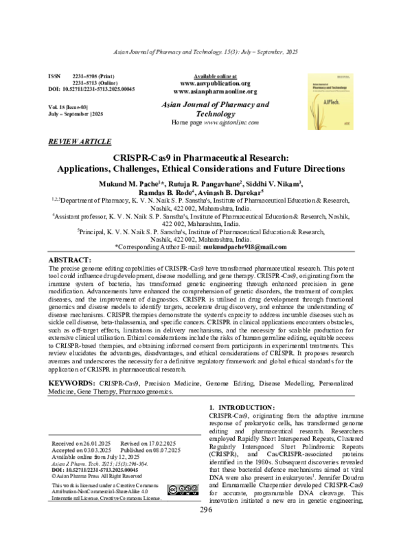 (PDF) CRISPR-Cas9 in Pharmaceutical Research: Applications, Challenges ...