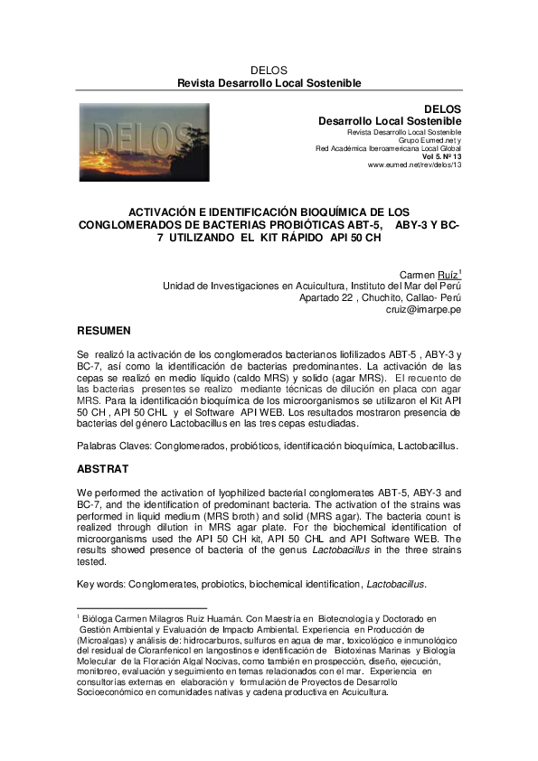 (PDF) Activación e Identificación Bioquímica De Los Conglomerados De ...