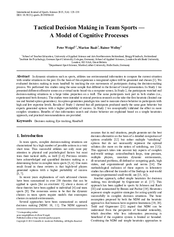 (PDF) Tactical Decision Making in Team Sports — A Model of Cognitive ...