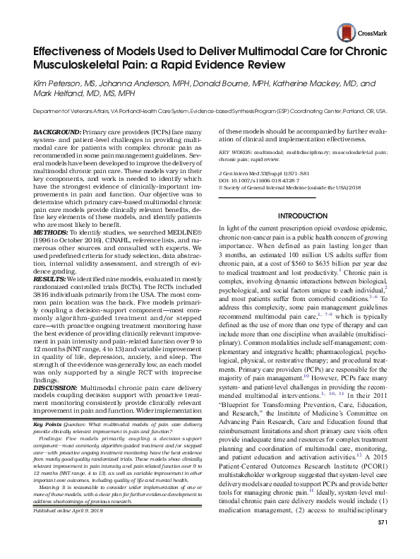 (PDF) Effectiveness of Models Used to Deliver Multimodal Care for ...