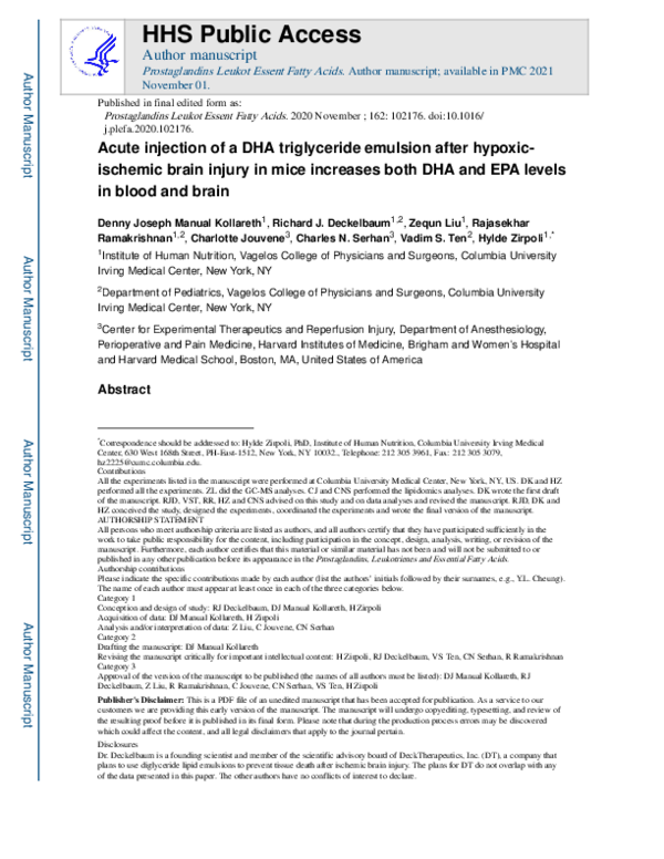 (PDF) Acute injection of a DHA triglyceride emulsion after hypoxic ...
