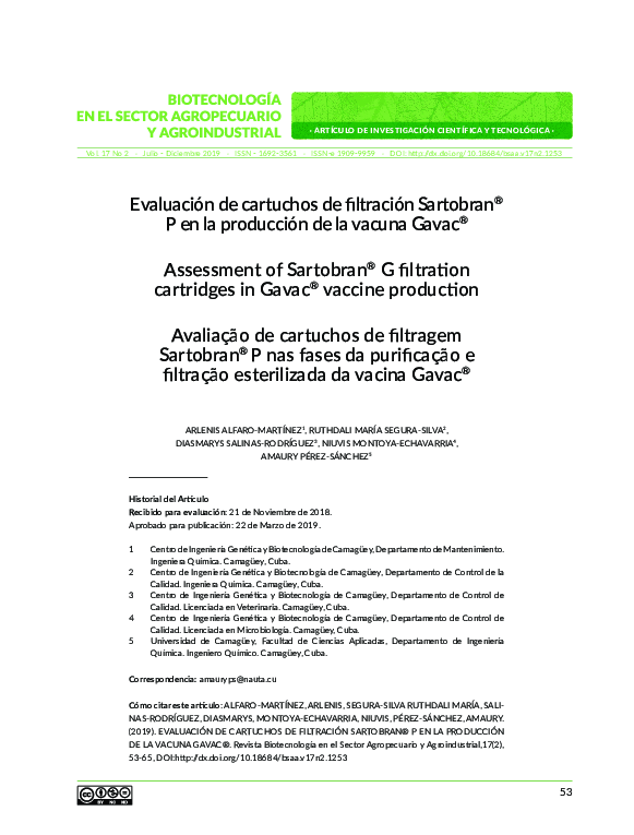 (PDF) Evaluación de cartuchos de filtración Sartobran® p en la ...