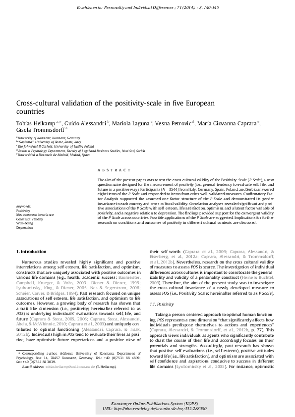 (PDF) Cross-cultural validation of the positivity-scale in five ...