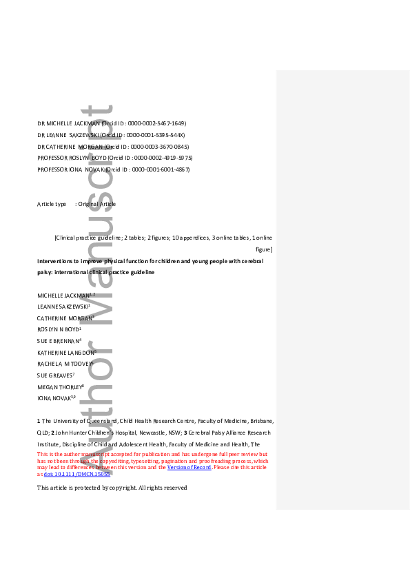 (PDF) Interventions to improve physical function for children and young ...