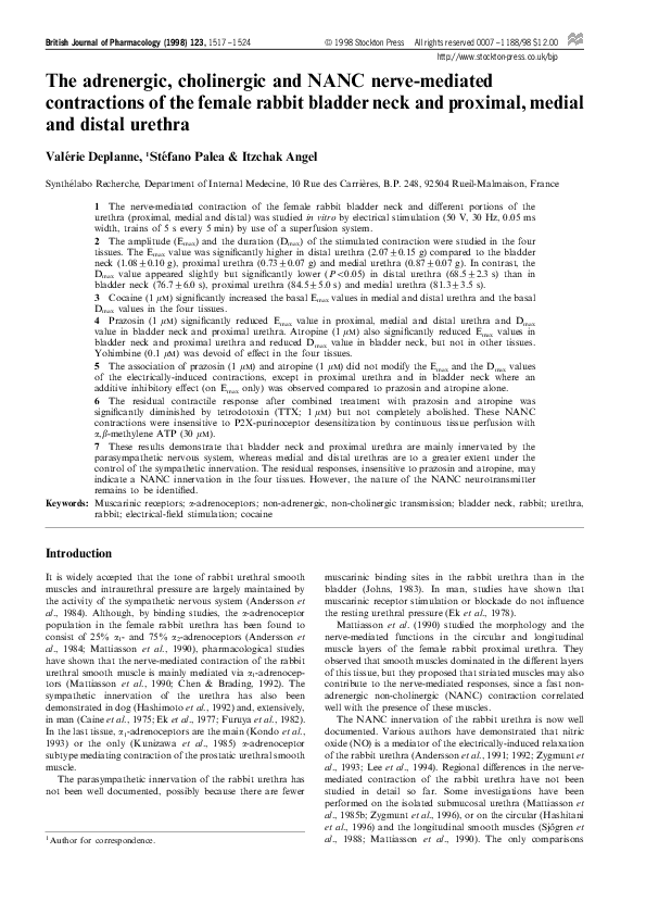 (PDF) The adrenergic, cholinergic and NANC nerve‐mediated contractions ...