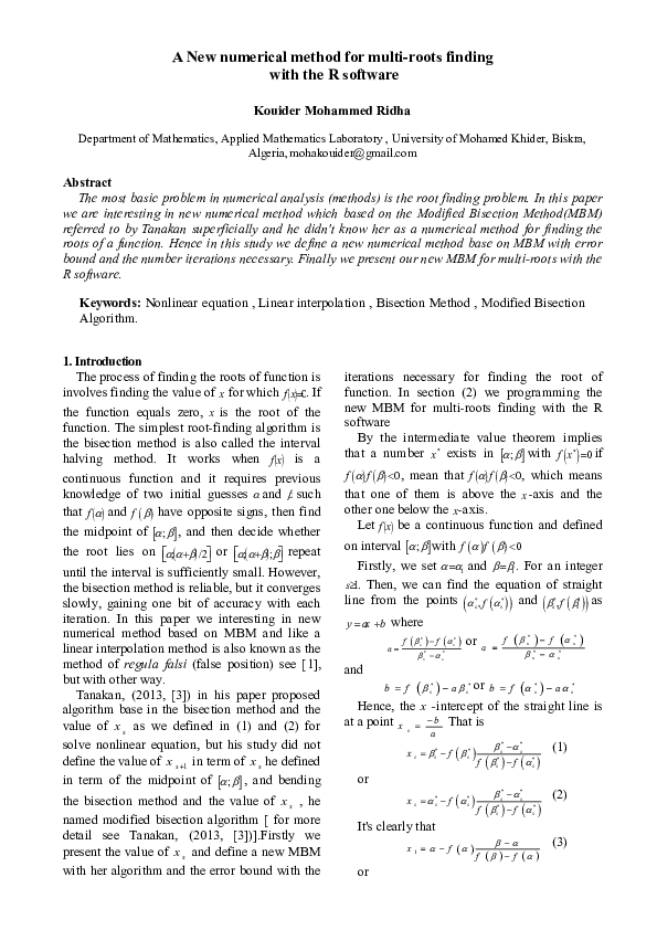(PDF) A New Numerical Method for Multi-Roots Finding with the R Software