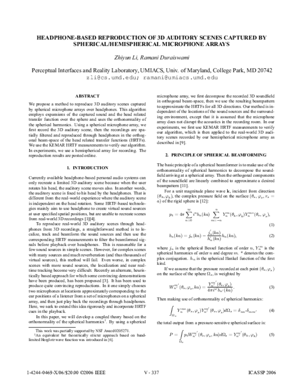 (PDF) Headphone-Based Reproduction of 3D Auditory Scenes Captured by ...