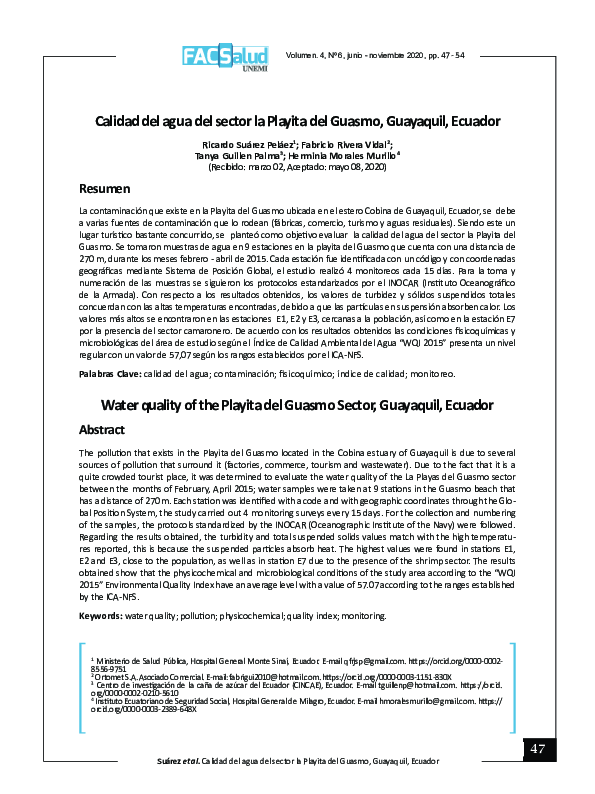 (PDF) Calidad del agua del sector la Playita del Guasmo, Guayaquil, Ecuador
