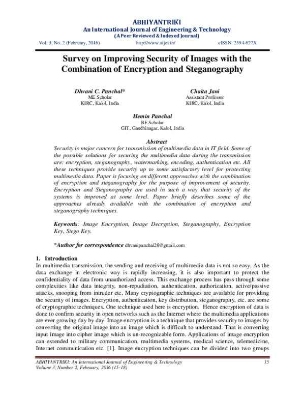 (PDF) Survey on Improving Security of Images with the Combination of Encryption and Steganography