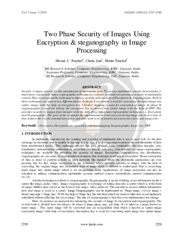 (PDF) Two Phase Security of Images Using Encryption & steganography in Image Processing