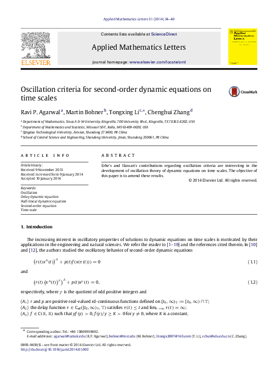 (PDF) Oscillation criteria for second-order dynamic equations on time ...