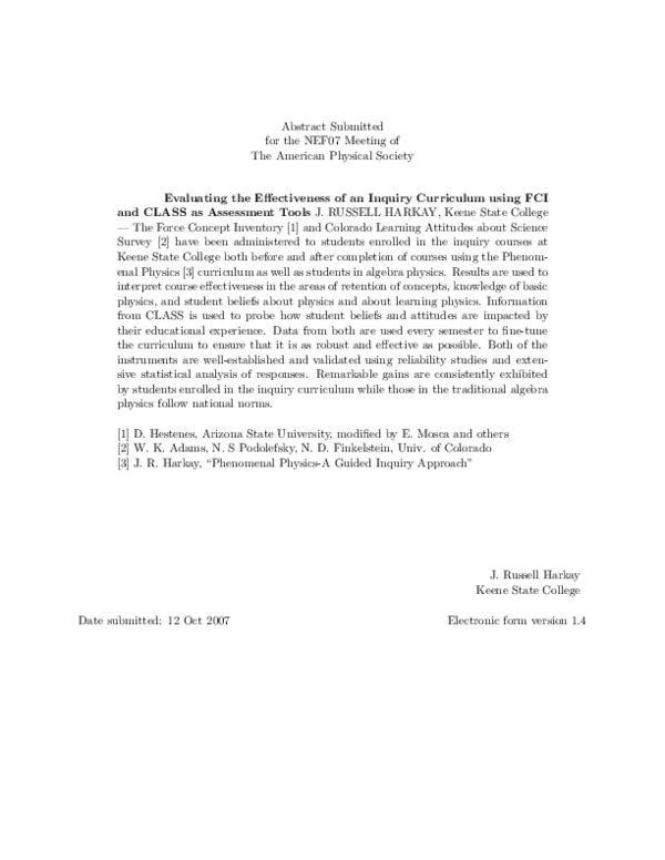 (PDF) Evaluating the Effectiveness of an Inquiry Curriculum using FCI ...