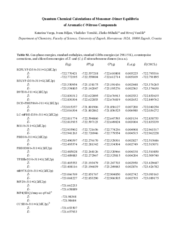 (PDF) Quantum Chemical Calculations of Monomer-Dimer Equilibria of ...