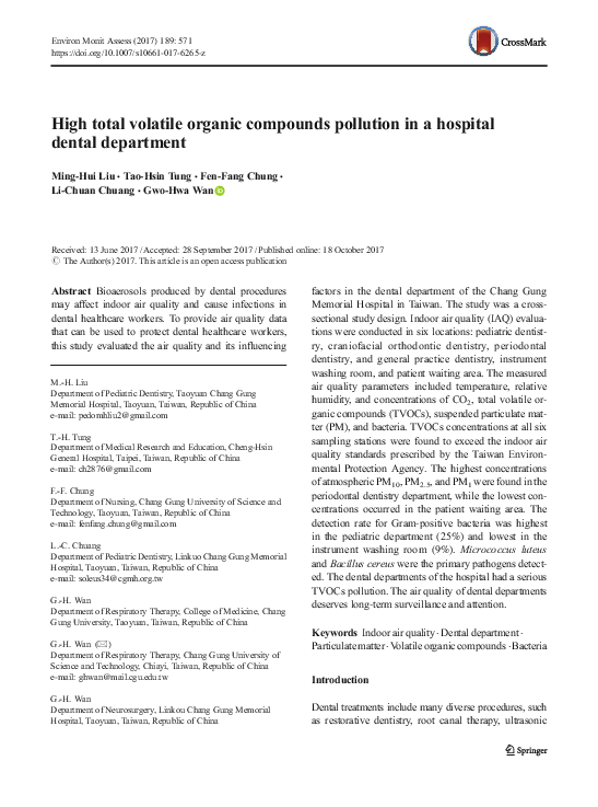 (PDF) High total volatile organic compounds pollution in a hospital ...