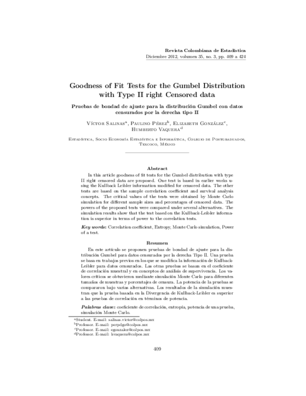 (PDF) Goodness of Fit Tests for the Gumbel Distribution with Type II ...
