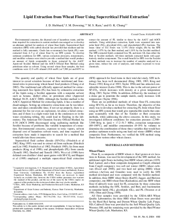 (PDF) Lipid Extraction from Wheat Flour Using Supercritical Fluid ...