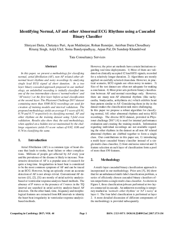 (PDF) Identifying Normal, AF and other Abnormal ECG Rhythms using a ...