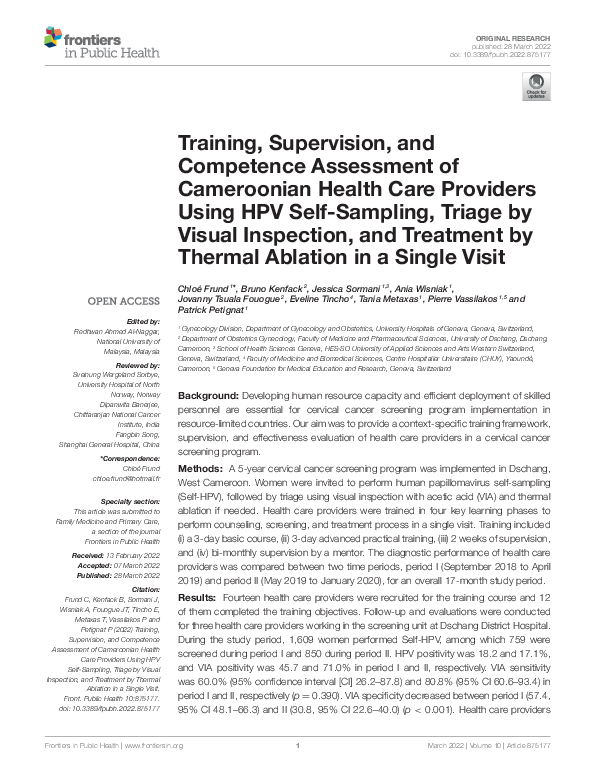(PDF) Training, Supervision, and Competence Assessment of Cameroonian ...
