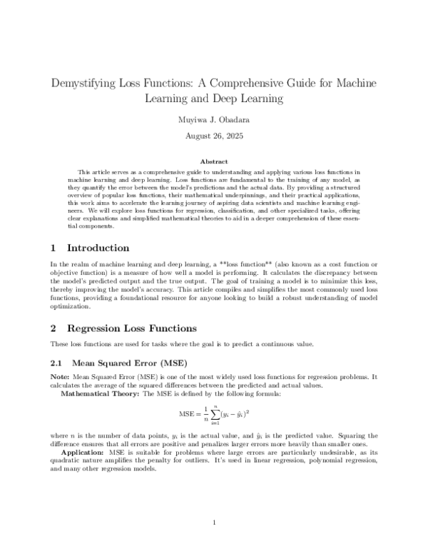 (PDF) Demystifying Loss Functions: A Comprehensive Guide for Machine ...