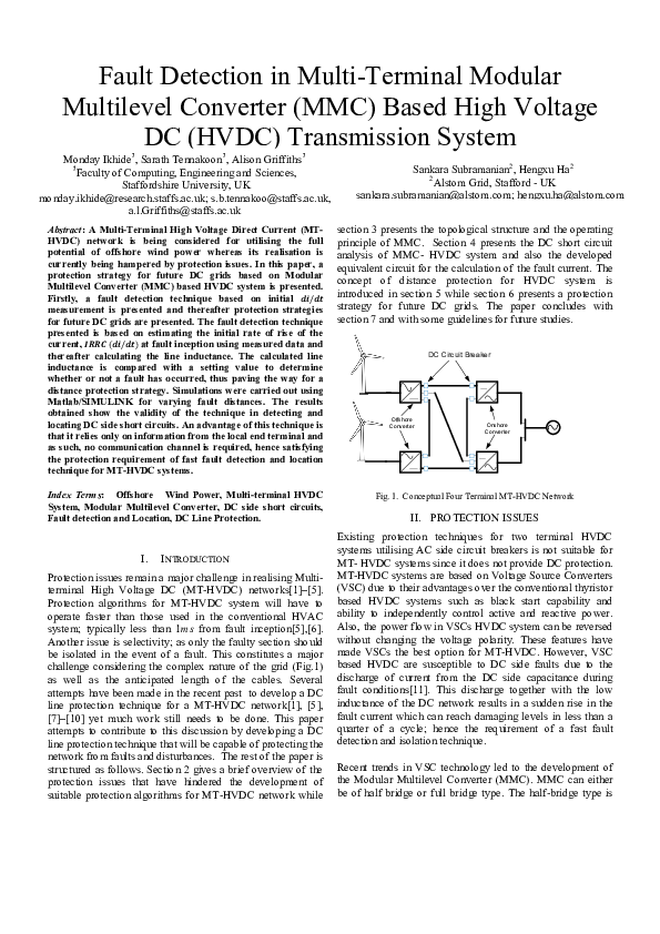(PDF) Fault detection in Multi-Terminal Modular Multilevel Converter ...