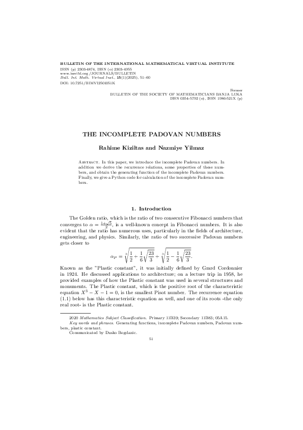 (PDF) THE INCOMPLETE PADOVAN NUMBERS