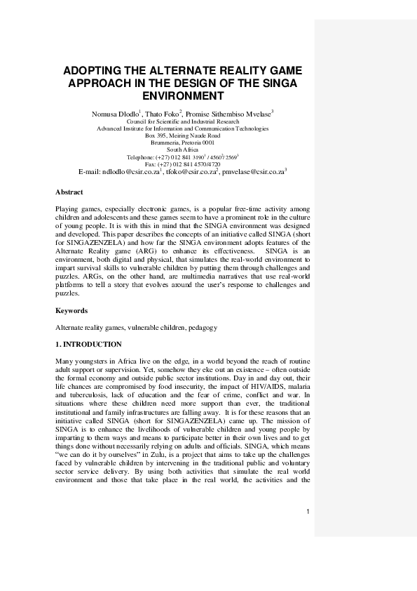 (PDF) Adopting the alternate reality game approach in the design of the ...