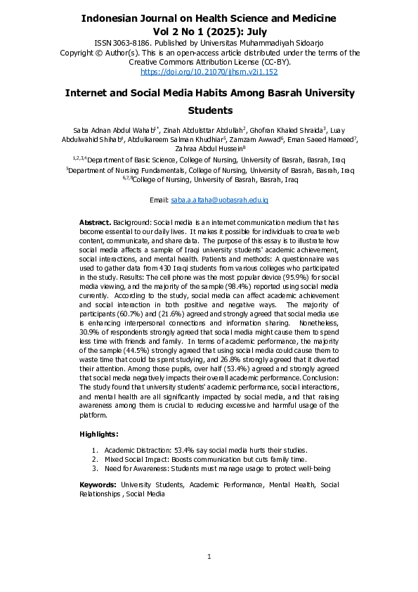 (PDF) 2025 Internet and Social Media Habits Among Basrah University ...