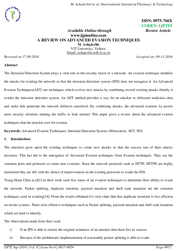 (PDF) A Review on Advanced Evasion Techniques