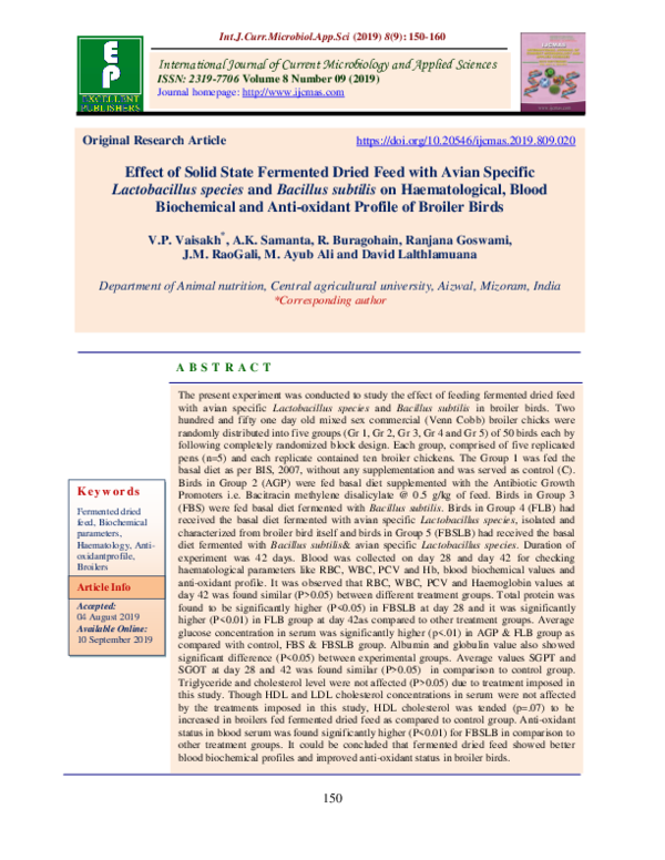(PDF) Effect of Solid State Fermented Dried Feed with Avian Specific ...
