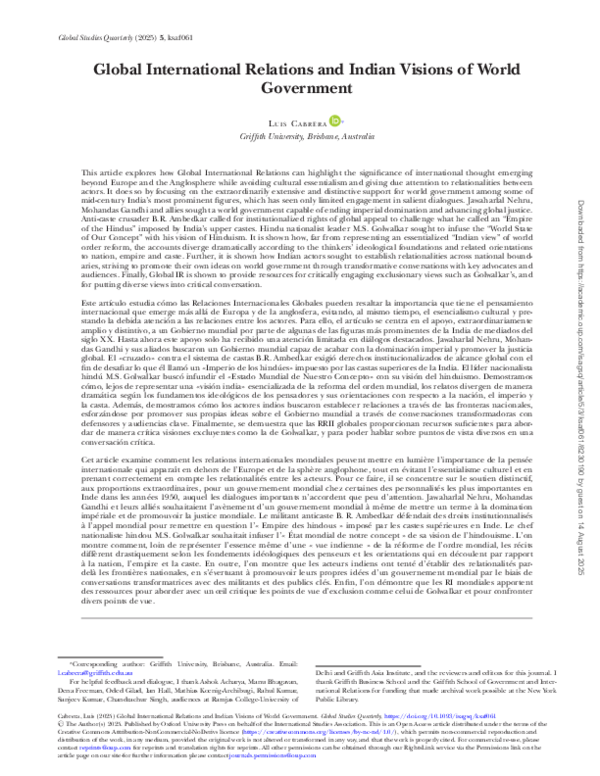 (PDF) Global International Relations and Indian Visions of World Government