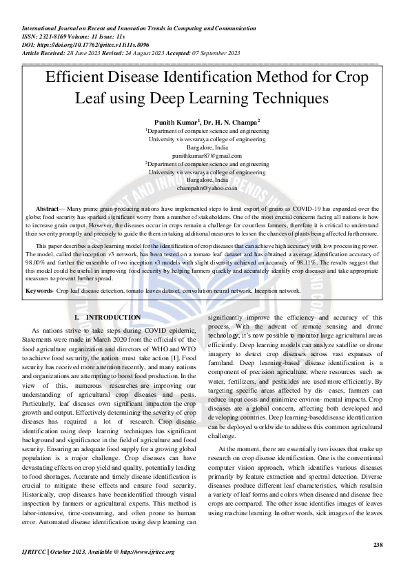 (PDF) Efficient Disease Identification Method for Crop Leaf using Deep Learning Techniques