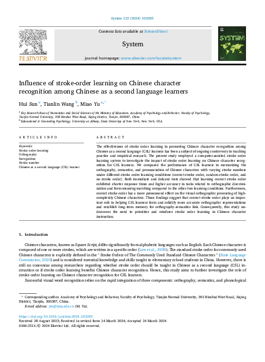 (PDF) Influence of stroke-order learning on Chinese character ...