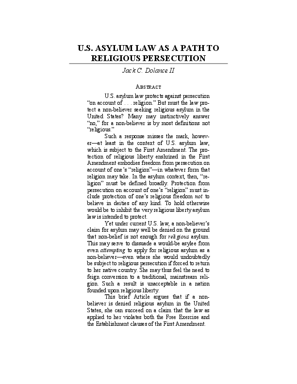 (PDF) U.S. Asylum Law as a Path to Religious Persecution