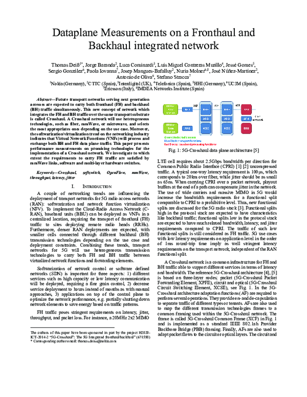 (PDF) Dataplane Measurements On A Fronthaul And Backhaul Integrated Network