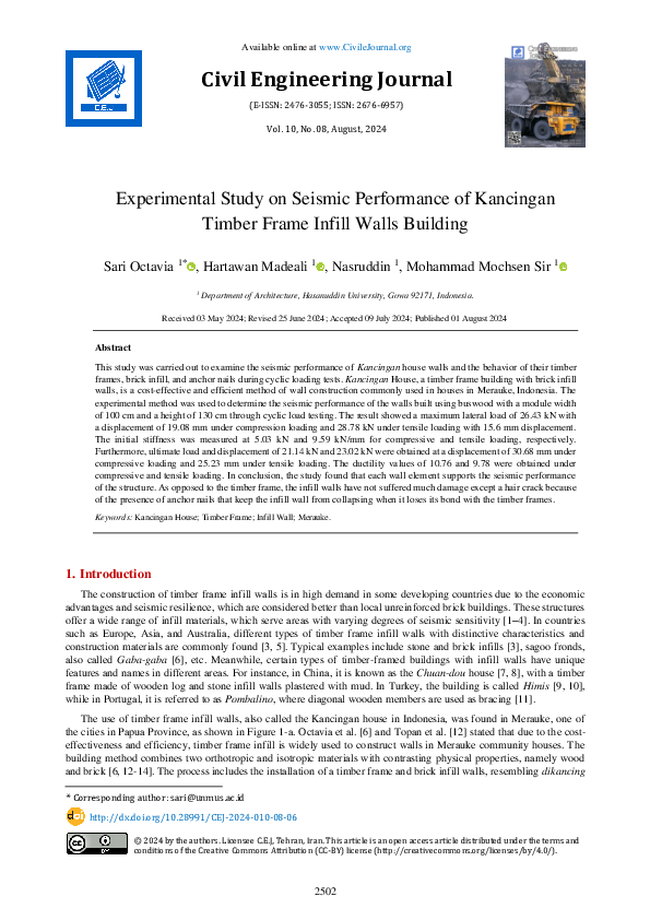 (PDF) Experimental Study on Seismic Performance of Kancingan Timber ...