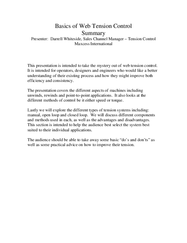 (PDF) Basics of Web Tension Control Summary