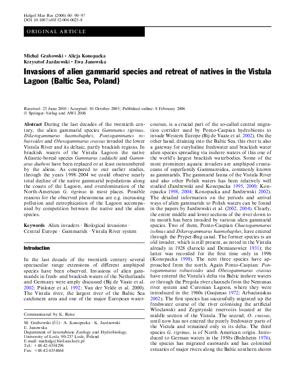 (PDF) Invasions of alien gammarid species and retreat of natives in the ...