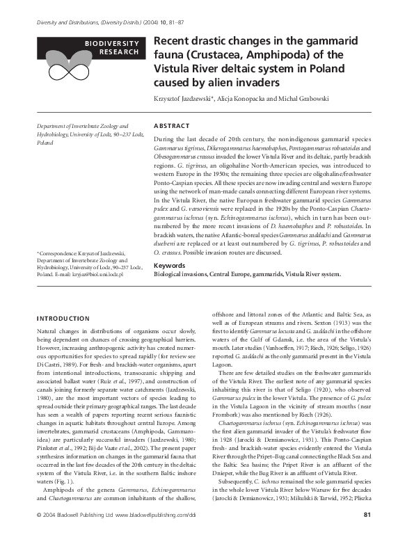 (PDF) Recent drastic changes in the gammarid fauna (Crustacea ...