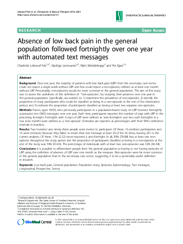 (PDF) Absence of low back pain in the general population followed ...