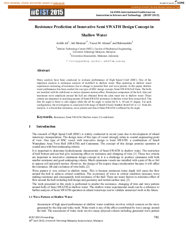 (PDF) Resistance prediction of innovative semi SWATH design concept in ...
