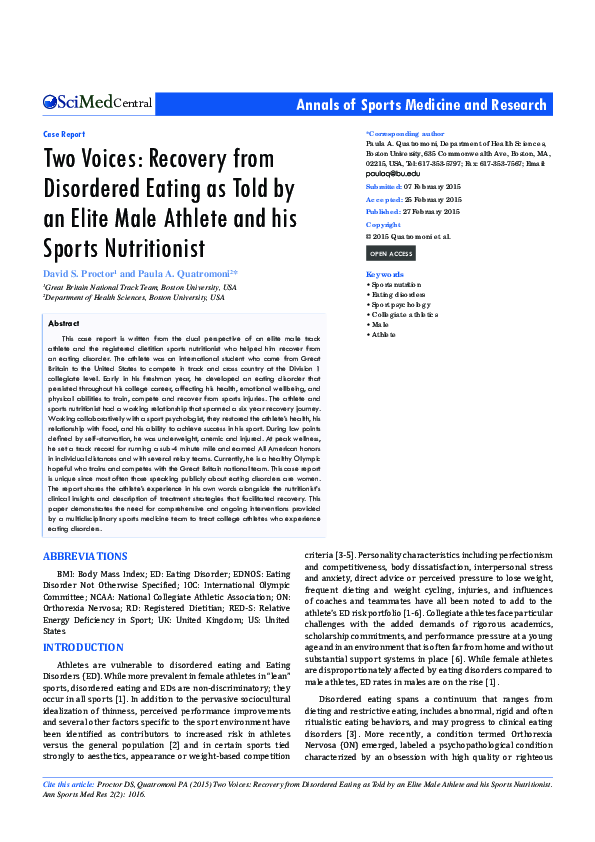 (PDF) Two Voices: Recovery from Disordered Eating as Told by an Elite ...