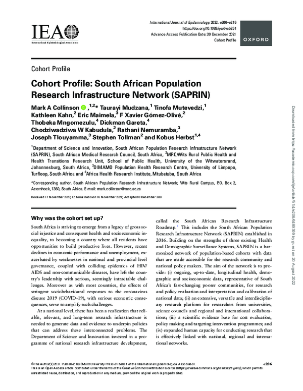 (PDF) Cohort Profile: South African Population Research Infrastructure ...